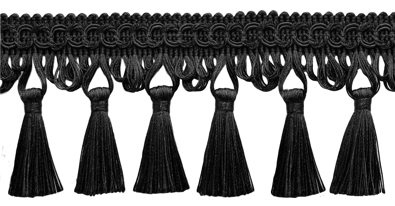 3 1/2" (8.5cm) Delicate Scroll Gimp with Scallop and Tassel Fringe Trim ...